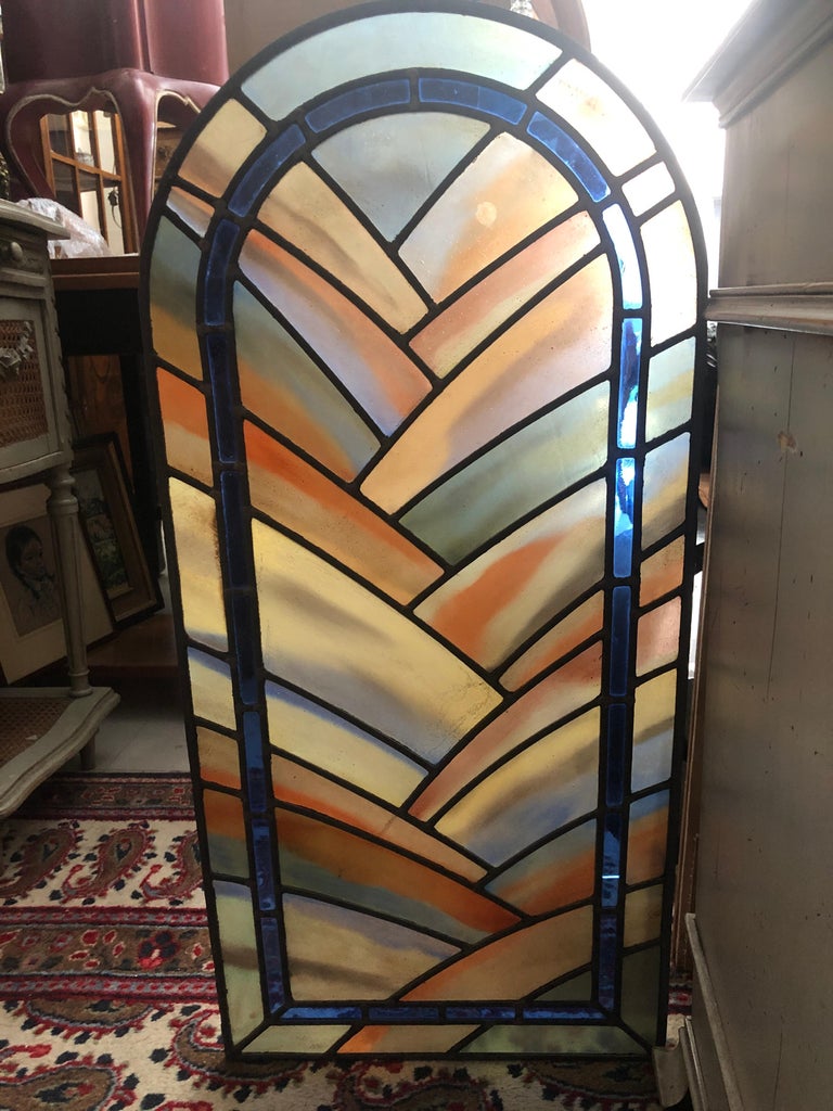 20th Century French Oval Stained Glass and Plexiglass Panel For Sale at ...