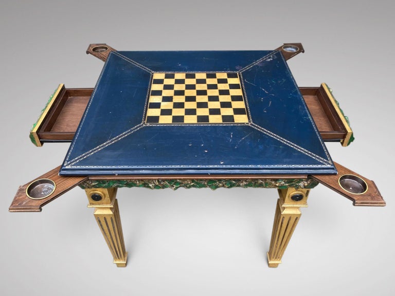 20th Century French Painted Games Table with Blue Leather Tooled Top ...