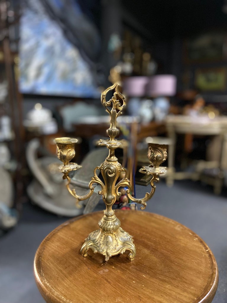 20th Century French Pair of Small Bronze Double Candle Sconces with ...