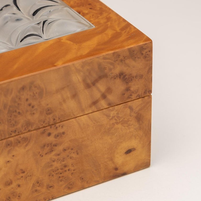 20th Century French Rene' Lalique Burr Walnut and Glass Cigar Box, C ...