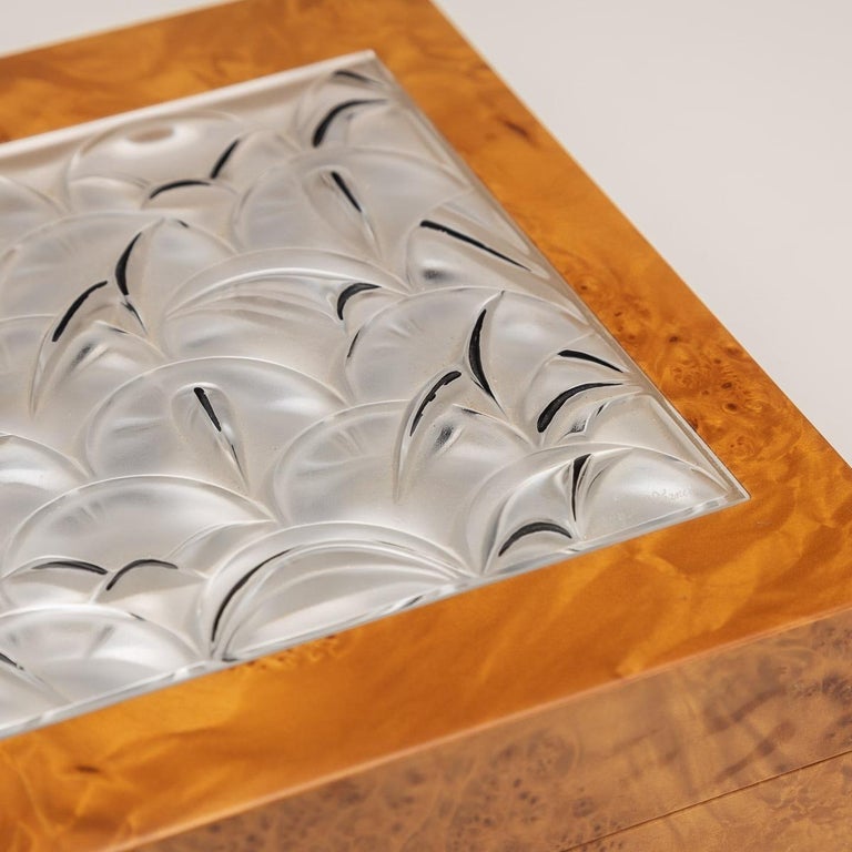 20th Century French Rene' Lalique Burr Walnut and Glass Cigar Box, C ...