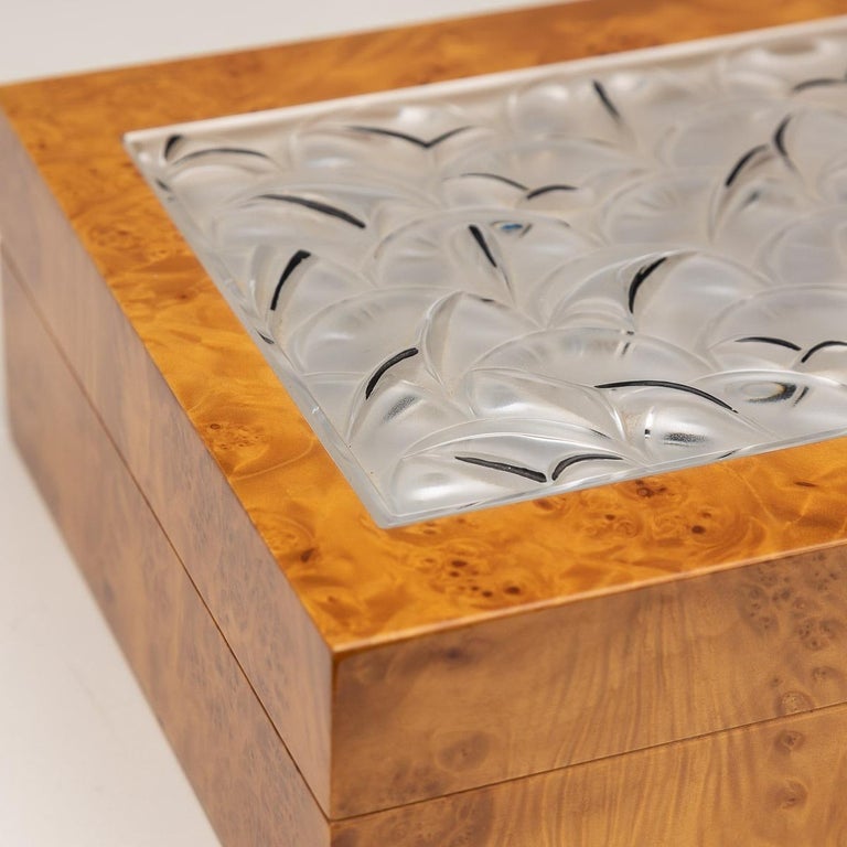 20th Century French Rene' Lalique Burr Walnut and Glass Cigar Box, C ...
