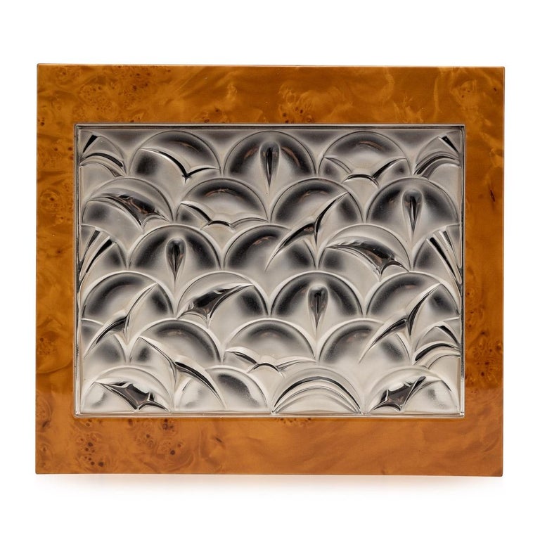 20th Century French Rene' Lalique Burr Walnut and Glass Cigar Box, C ...