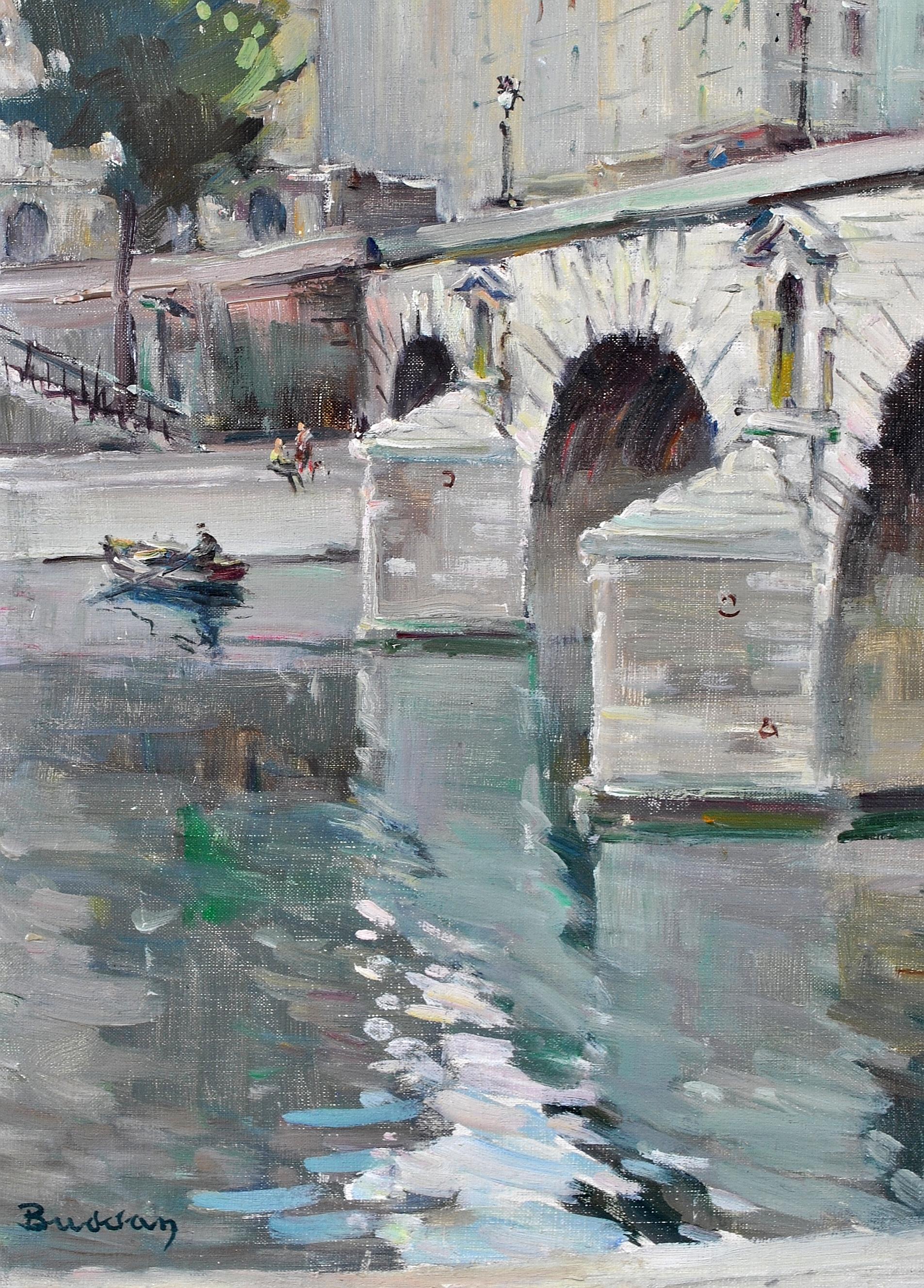 20th Century French School - Le Pont Marie - Bridge on the Seine River Paris French Oil on ...