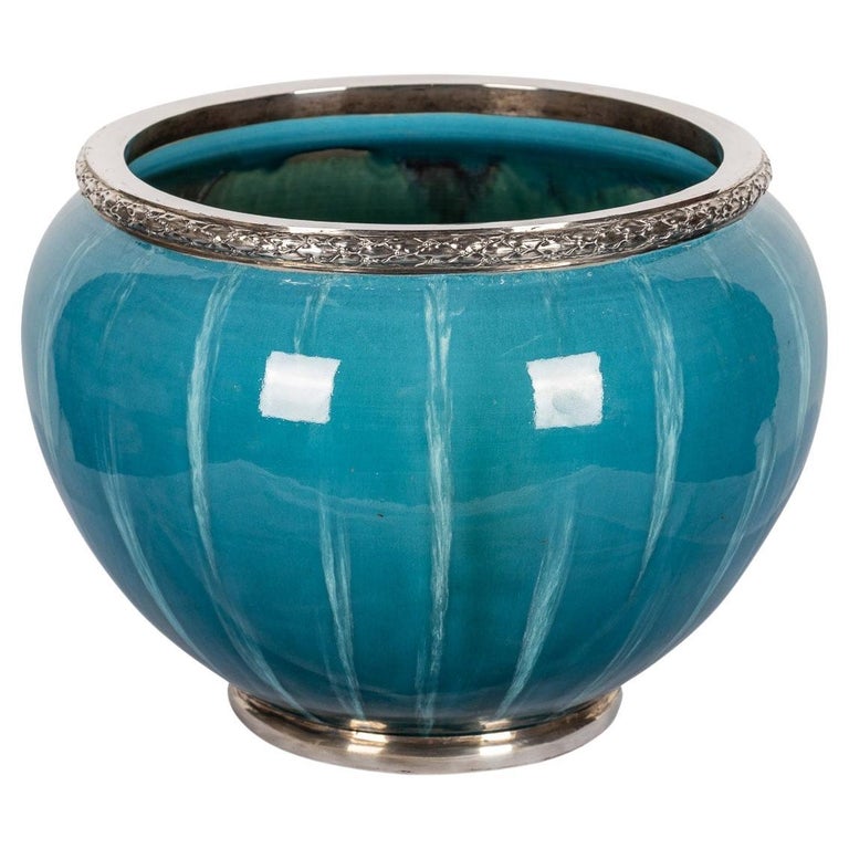 20th Century French Silver Mounted Flambe' Glazed Cachepot, Paris, c ...