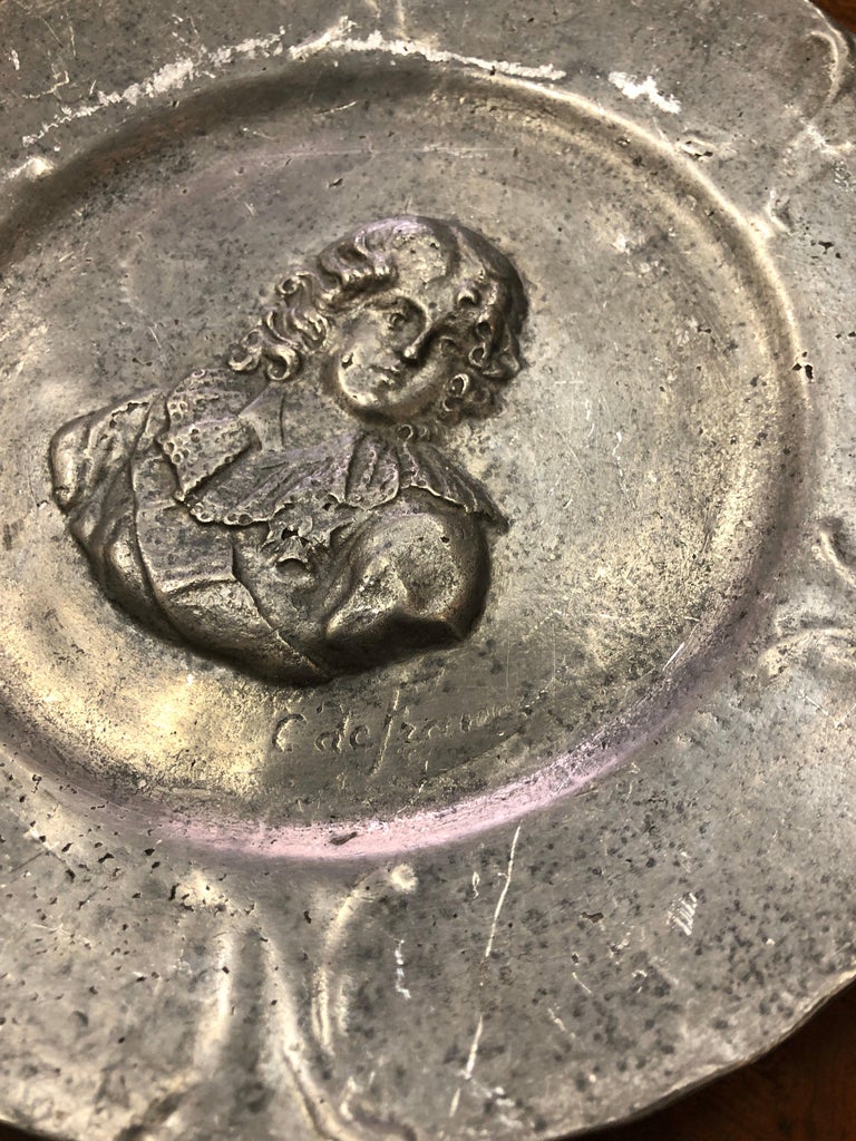 20th Century French Silver Plate with Large Portrait in the Centre ...