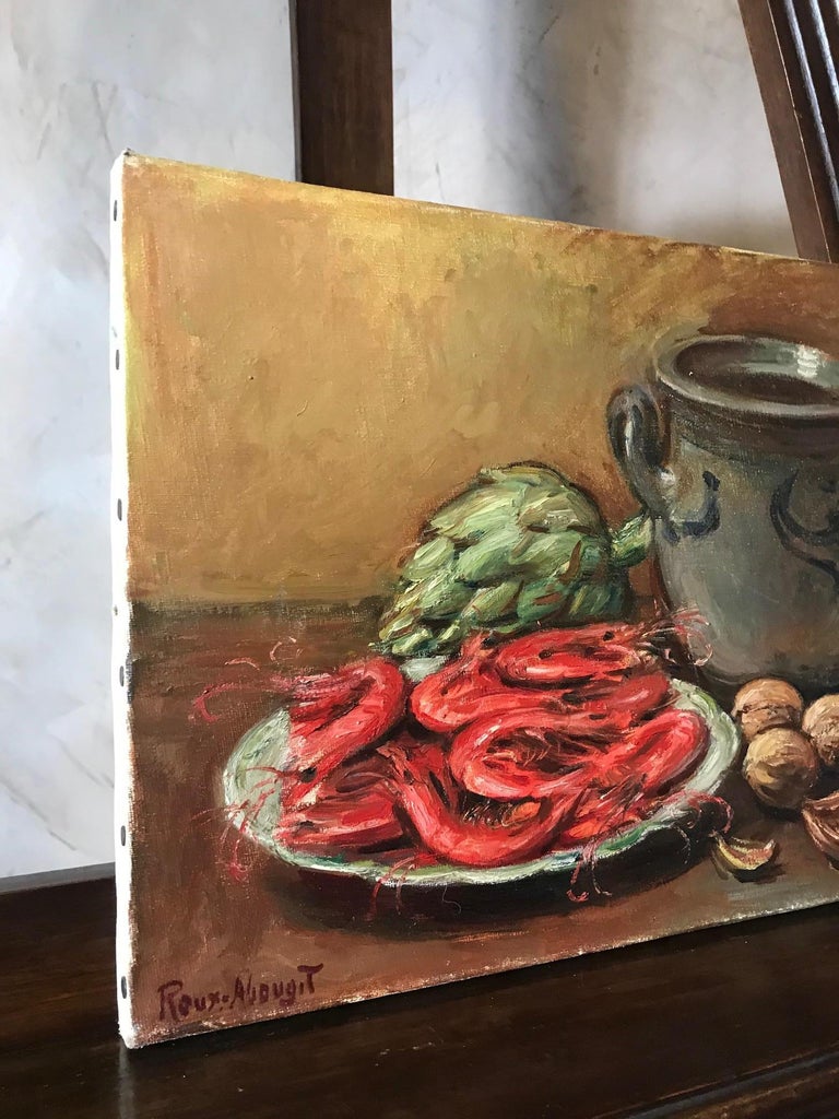 20th Century French Still-Life Oil on Canvas Signed Roux-Abougit, 1930s ...
