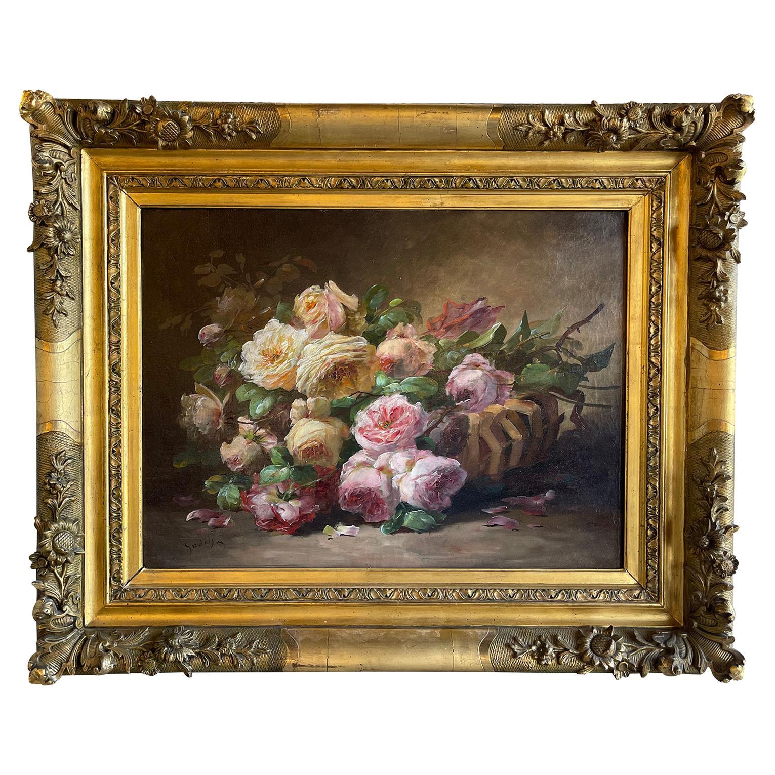 20th Century French Still Life Oil Painting of Colorful Roses by Roger ...