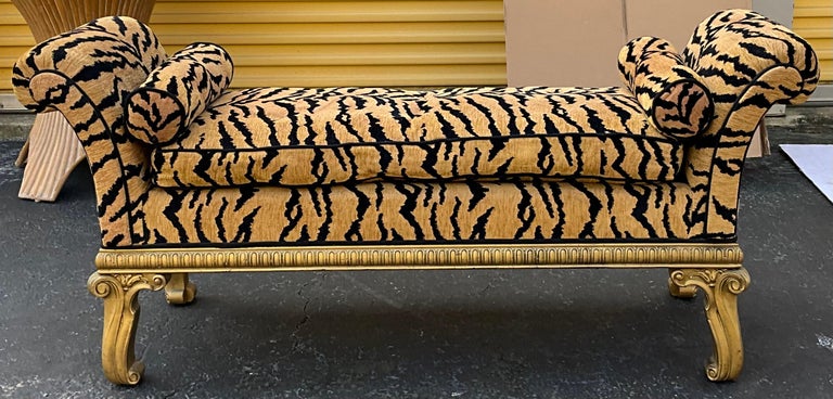 20th Century French Style Carved Giltwood Bench with Tiger Upholstery ...