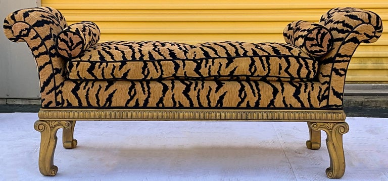 20th Century French Style Carved Giltwood Bench with Tiger Upholstery ...