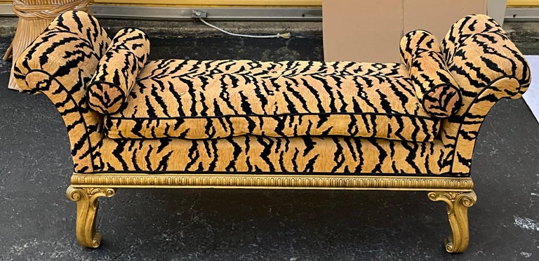 20th Century French Style Carved Giltwood Bench with Tiger Upholstery ...