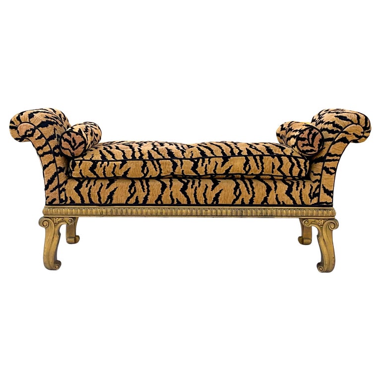 20th Century French Style Carved Giltwood Bench with Tiger Upholstery ...