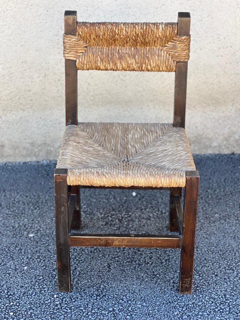 20th Century, French Style Set of 6 Straw Chairs 1950 For Sale at 1stDibs