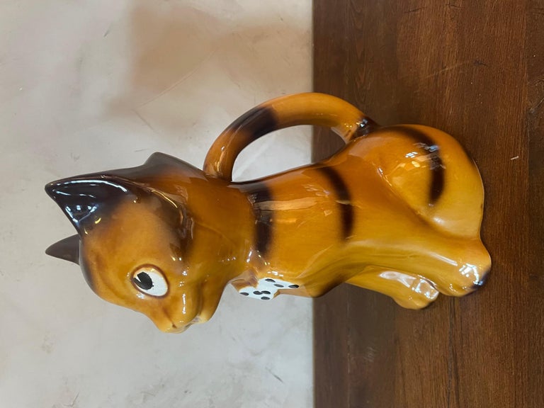 20th Century French Vintage Ceramic Cat Pitcher, 1960s For Sale at 1stDibs