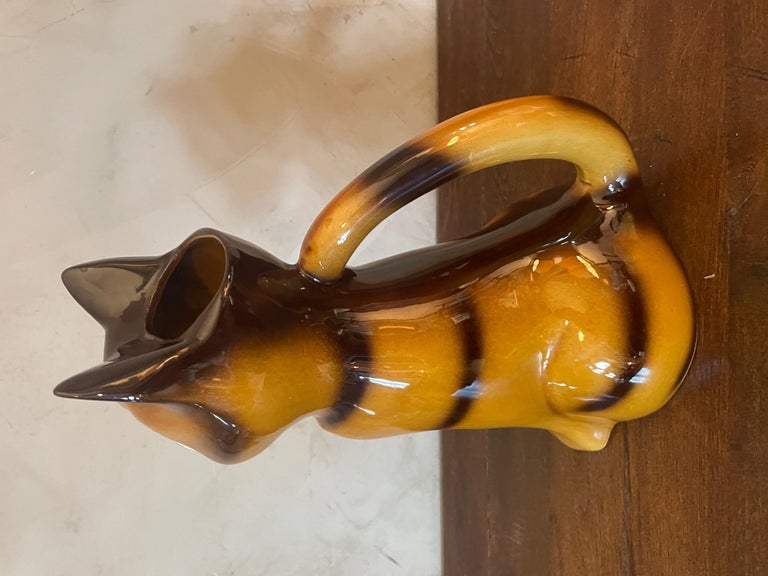 20th Century French Vintage Ceramic Cat Pitcher, 1960s For Sale at 1stDibs