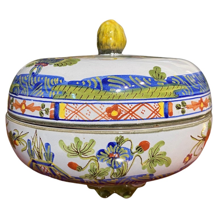 20th Century French Vintage Hand Painted Signed Ceramic Candy Box For ...