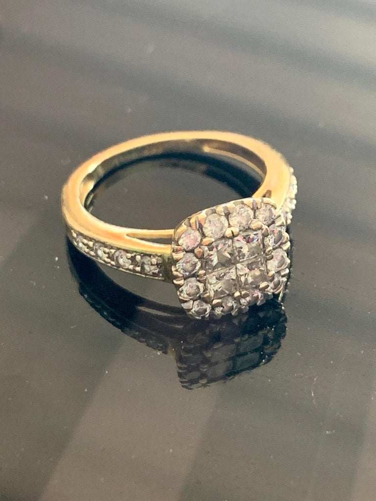 20th Century French White Gold Ring with Crown of Diamonds in Square ...