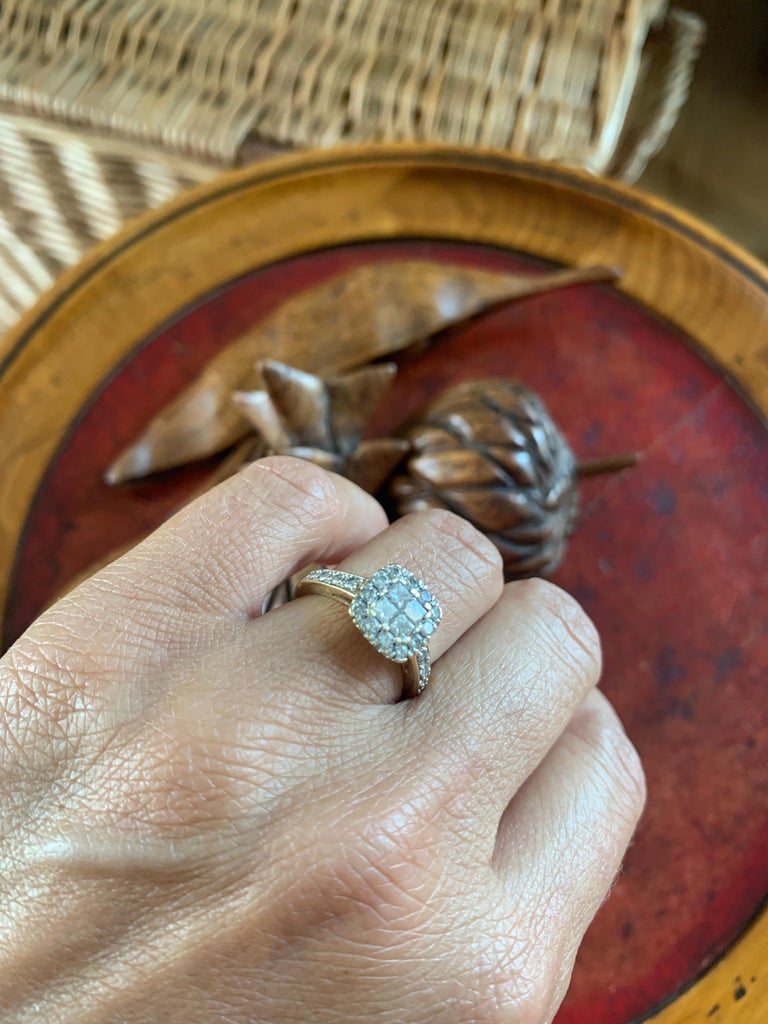 20th Century French White Gold Ring with Crown of Diamonds in Square ...