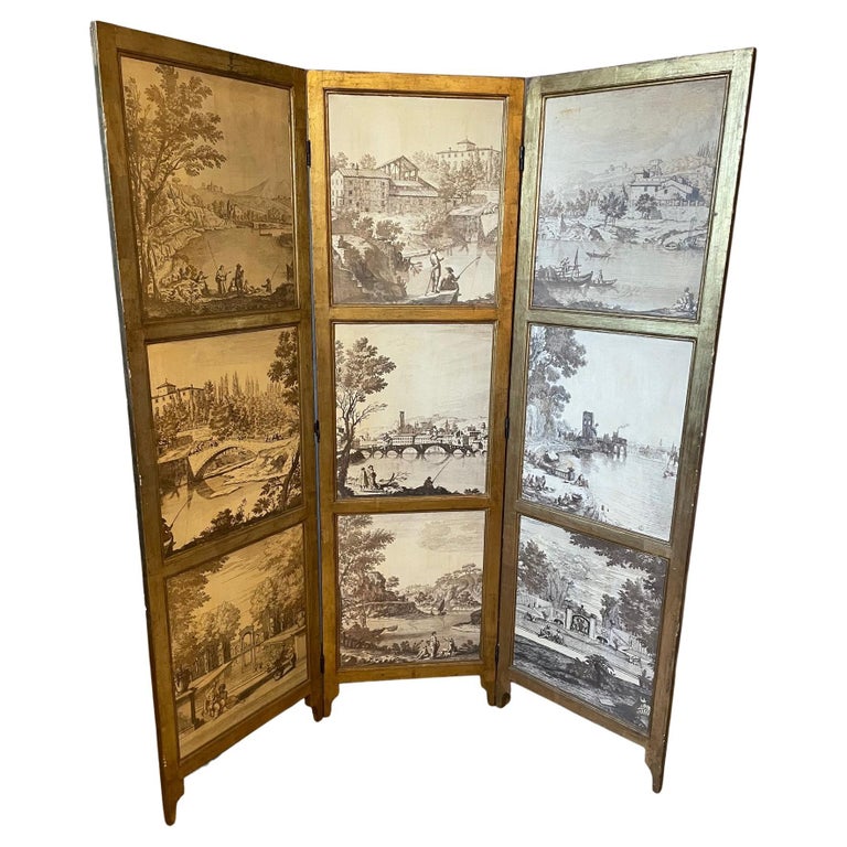 20th Century French Wood and Wallpaper Screen, 1920s For Sale at 1stDibs