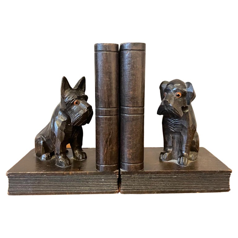 20th Century French Wooden Dogs Bookends, 1950s For Sale at 1stDibs