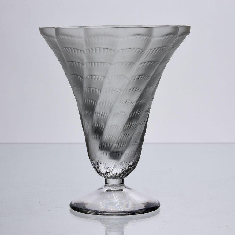 20th Century Frosted Glass Vase entitled "Cornet Vase" by Marc Lalique ...