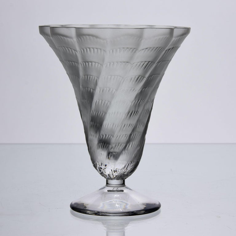 20th Century Frosted Glass Vase entitled "Cornet Vase" by Marc Lalique ...