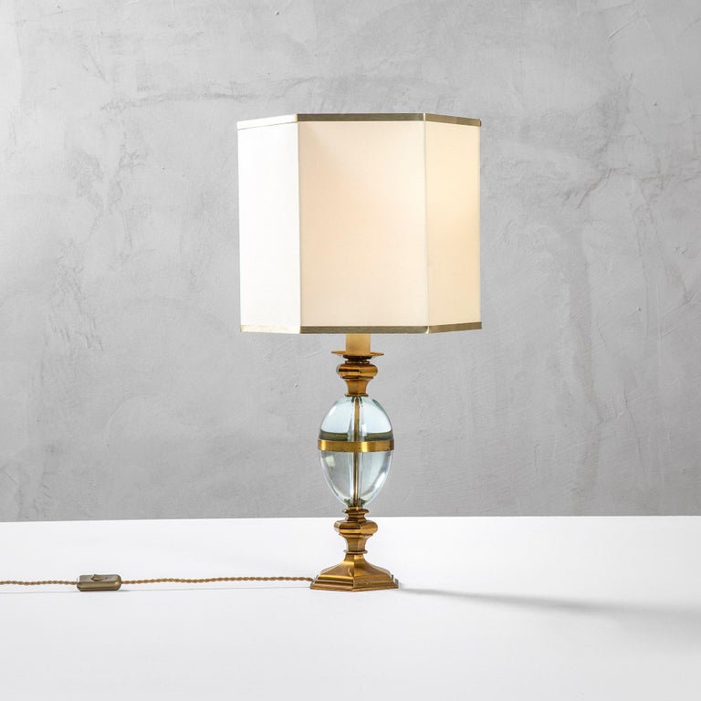 20th Century Gabriella Crespi Table Lamp in Brass and Glass and Fabric ...