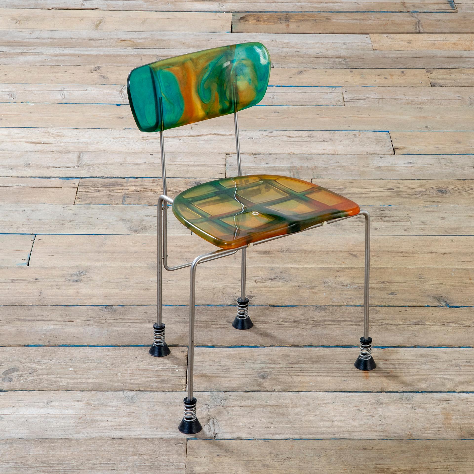 20th Century Gaetano Pesce Chair Broadway Resin Seating Chromed ...
