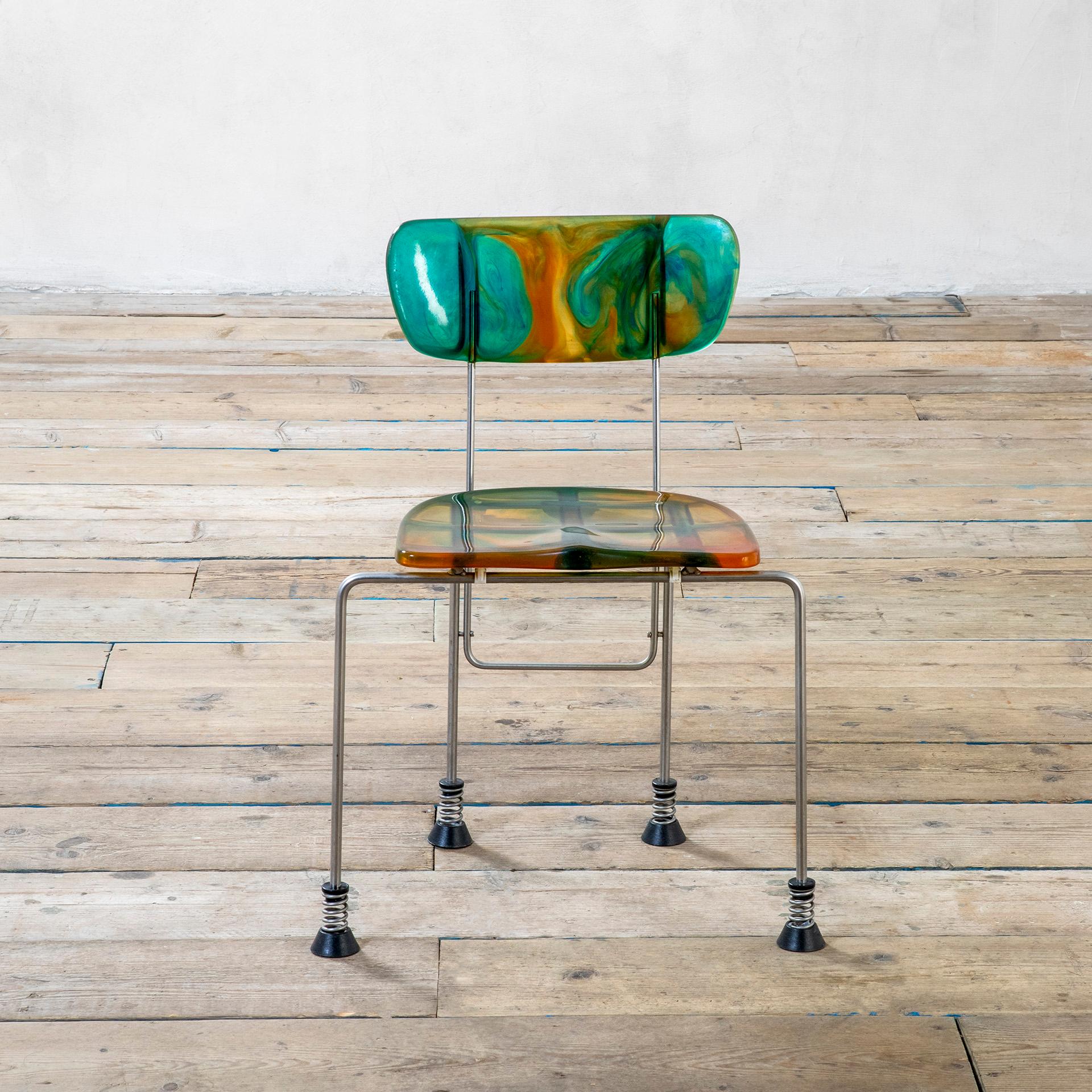 20th Century Gaetano Pesce Chair Broadway Resin Seating Chromed ...