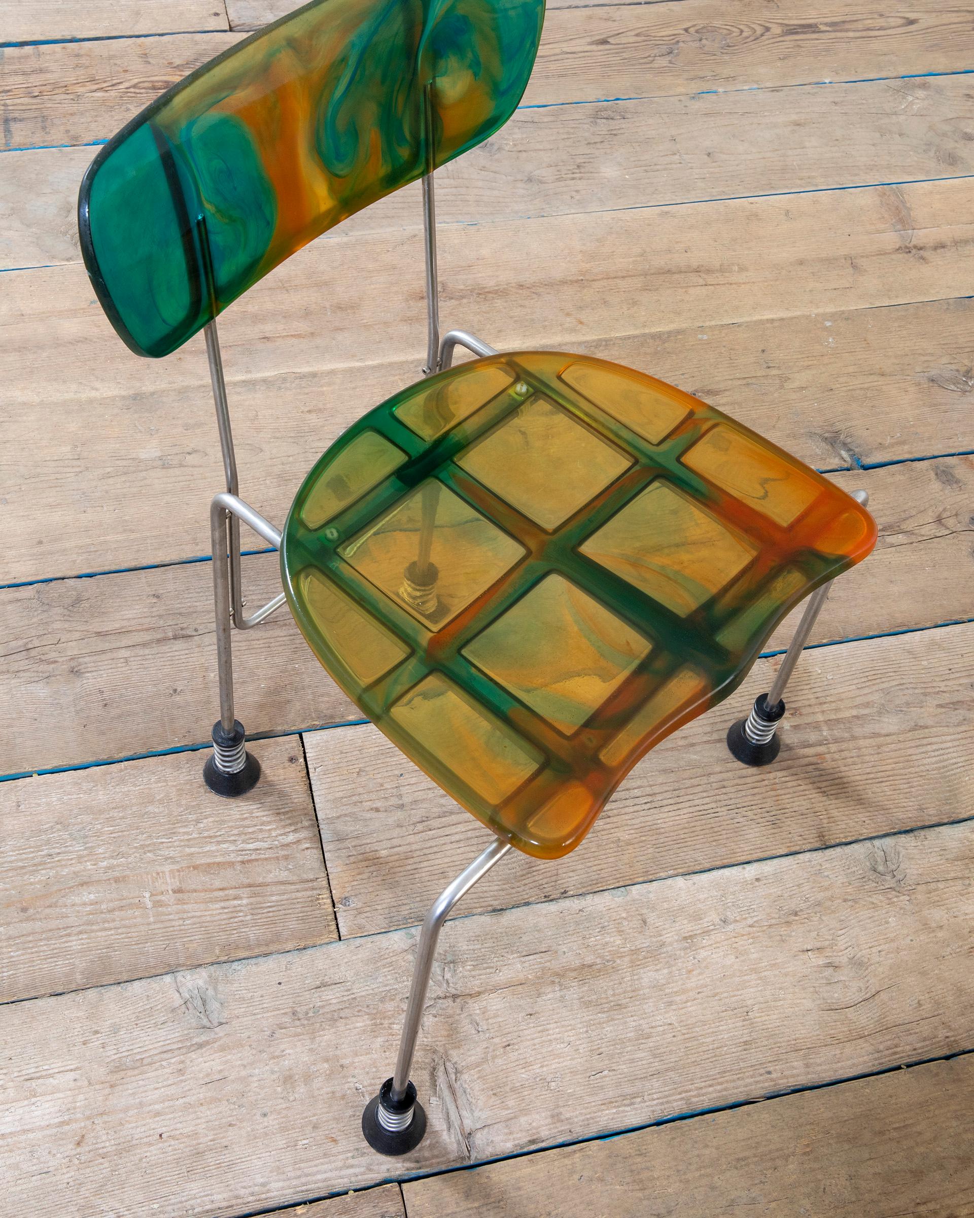 20th Century Gaetano Pesce Chair Broadway Resin Seating Chromed ...