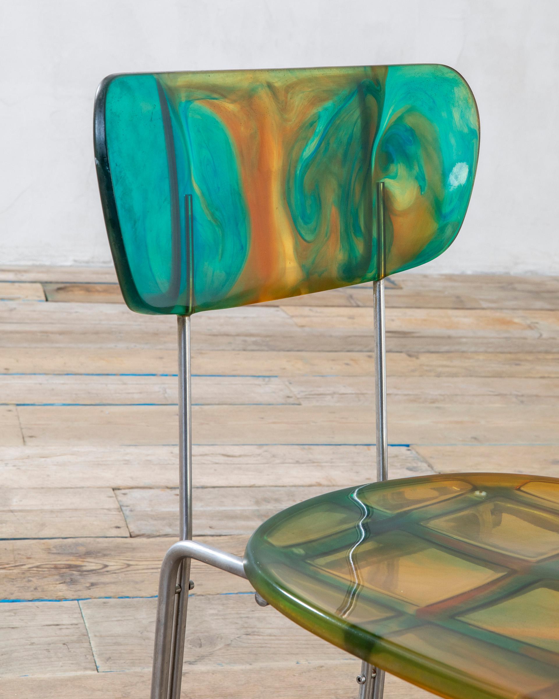 20th Century Gaetano Pesce Chair Broadway Resin Seating Chromed ...