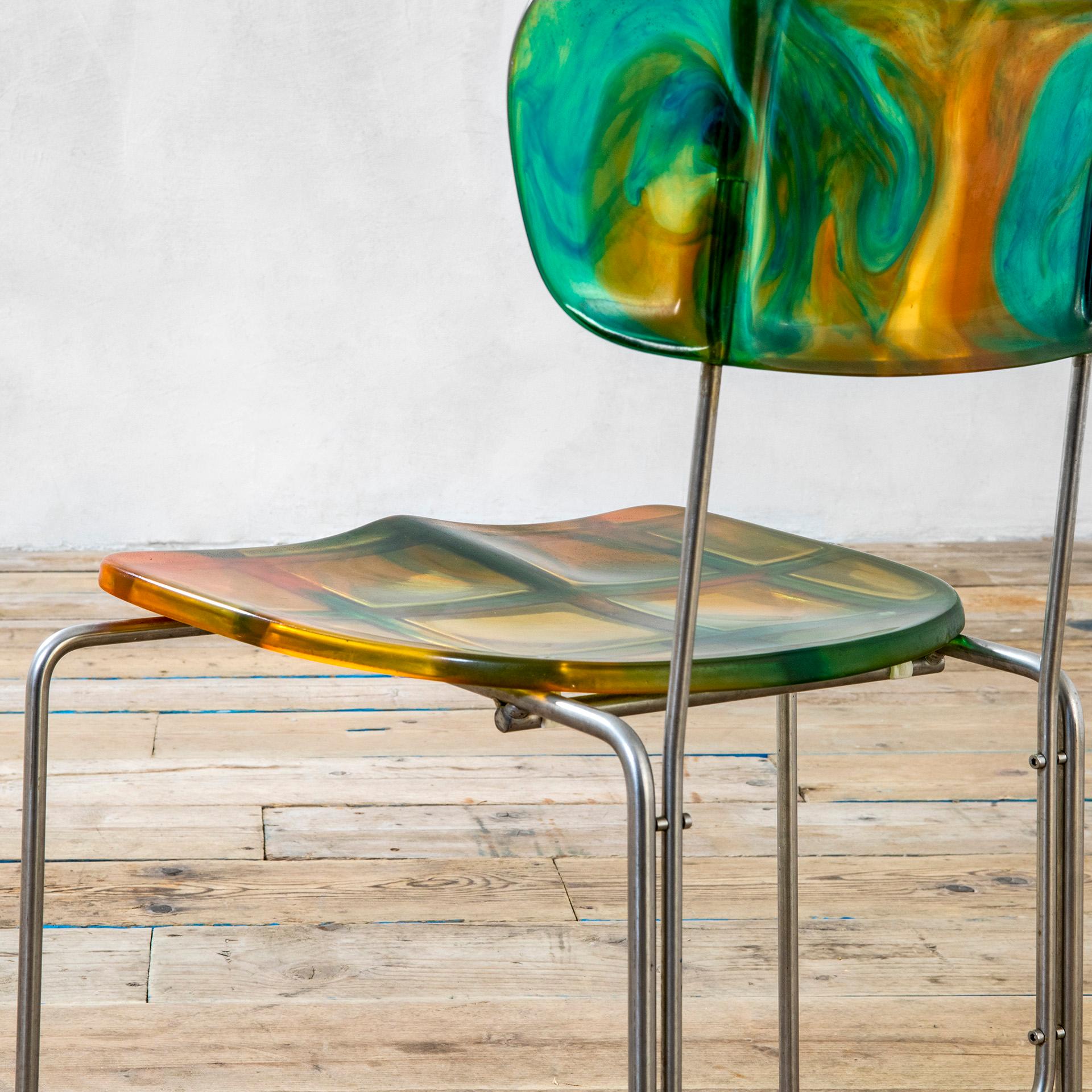 20th Century Gaetano Pesce Chair Broadway Resin Seating Chromed ...