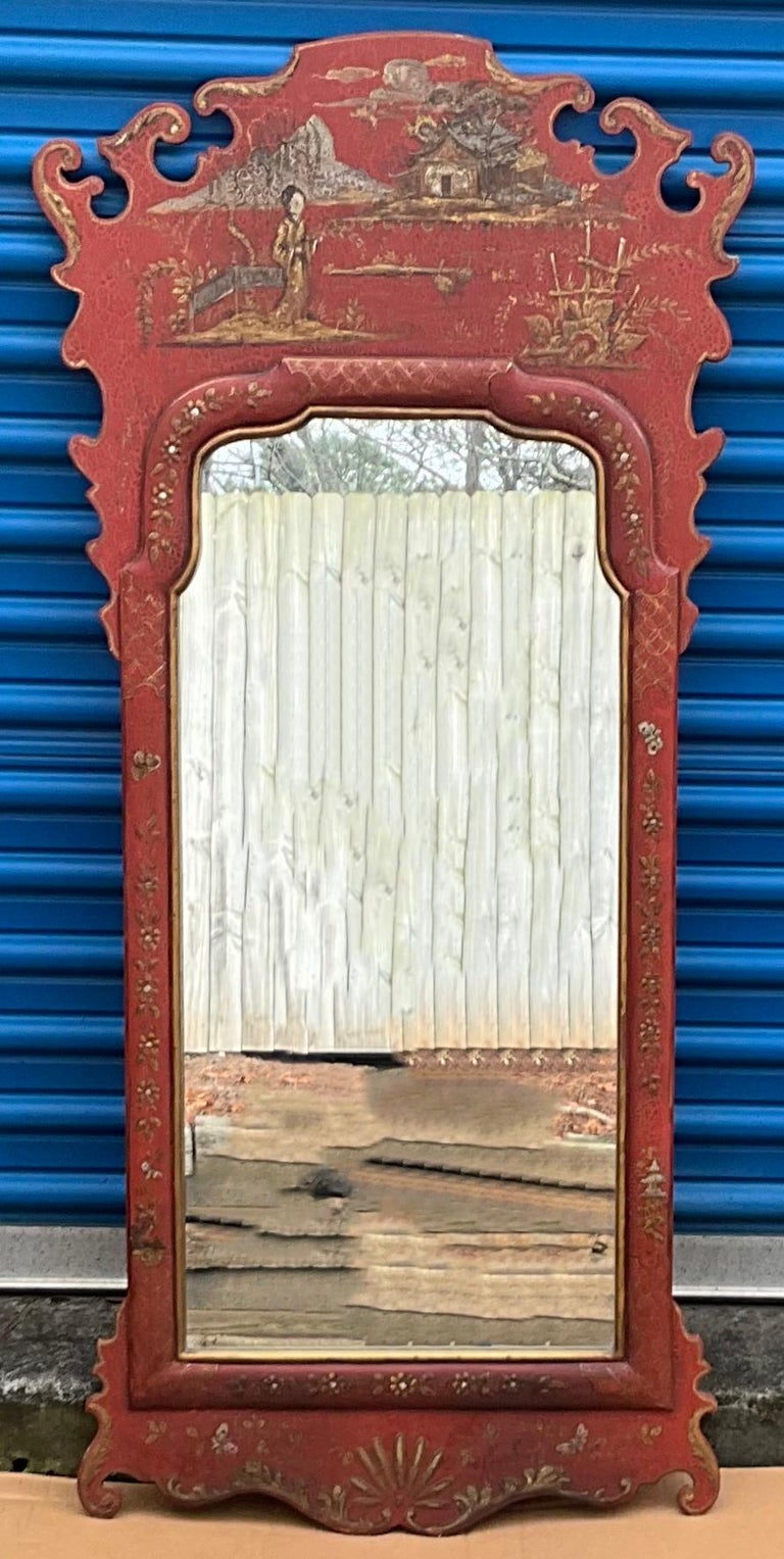 20th Century Georgian Style Hand Painted Chinese Red Chinoiserie Mirror ...