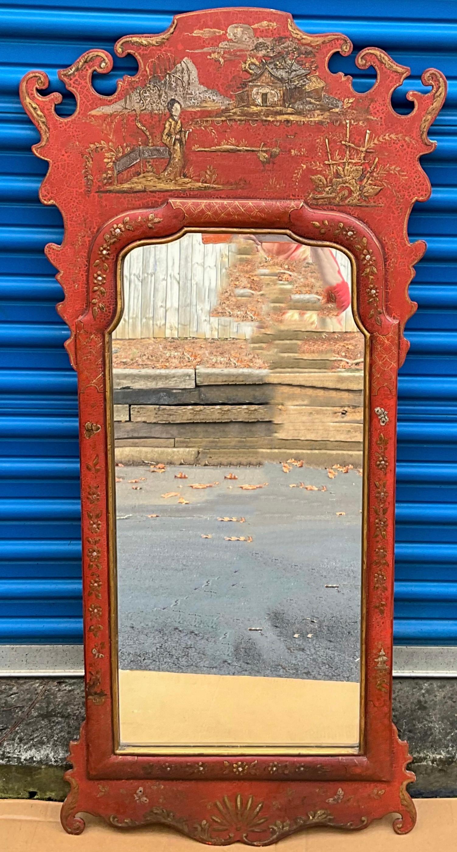 20th Century Georgian Style Hand Painted Chinese Red Chinoiserie Mirror ...