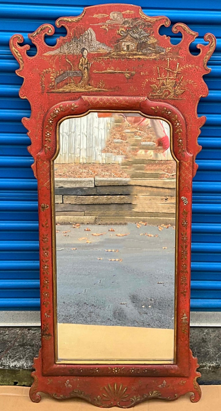 20th Century Georgian Style Hand Painted Chinese Red Chinoiserie Mirror ...