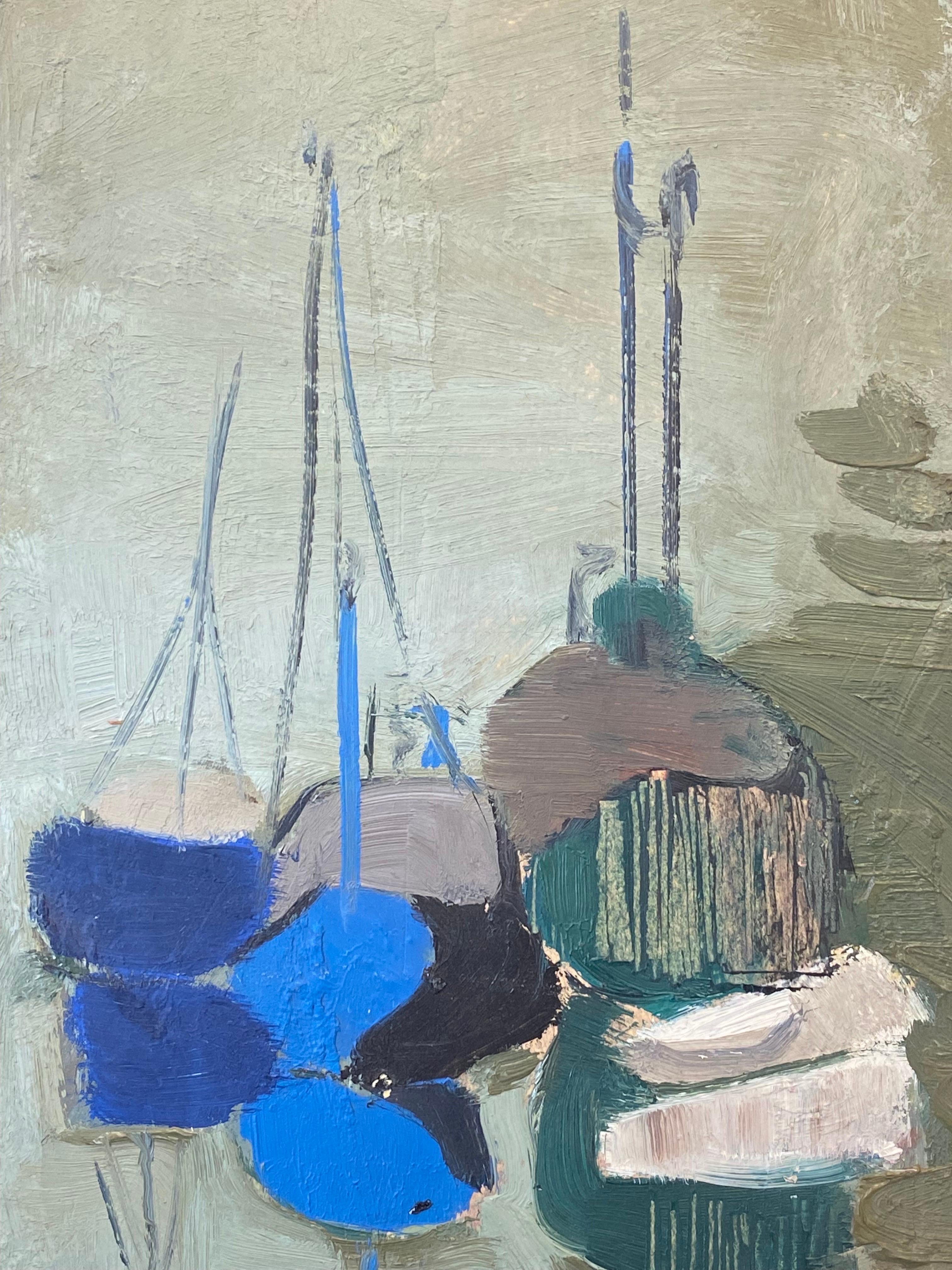 20th Century German Modernist Oil Painting, The Three Boats at 1stDibs