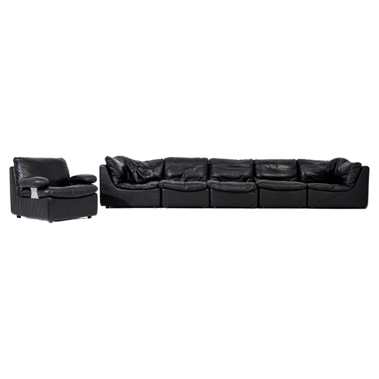 20th Century German Modular Leather Sofa with Armchair For Sale at 1stDibs