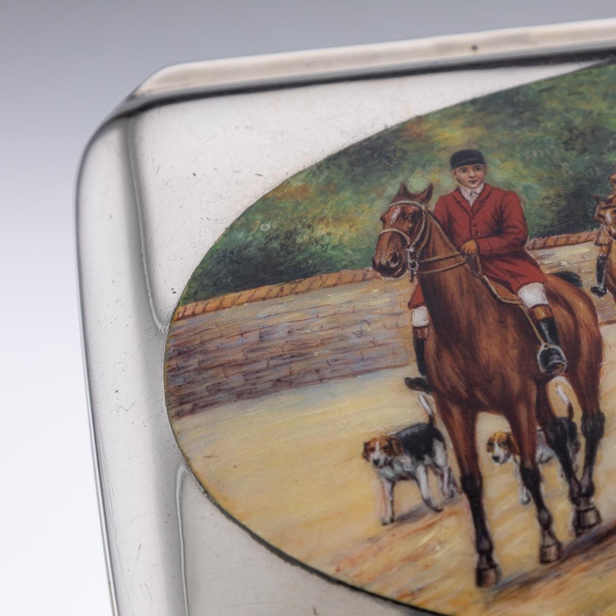20th Century German Solid Silver and Enamel Fox Hunting Cigar Box, c ...
