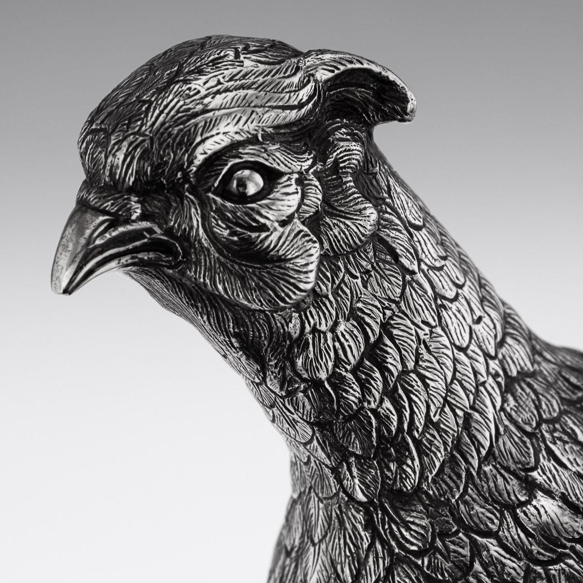 20th Century German Solid Silver Pair of Pheasant Statues, Hanau, circa ...