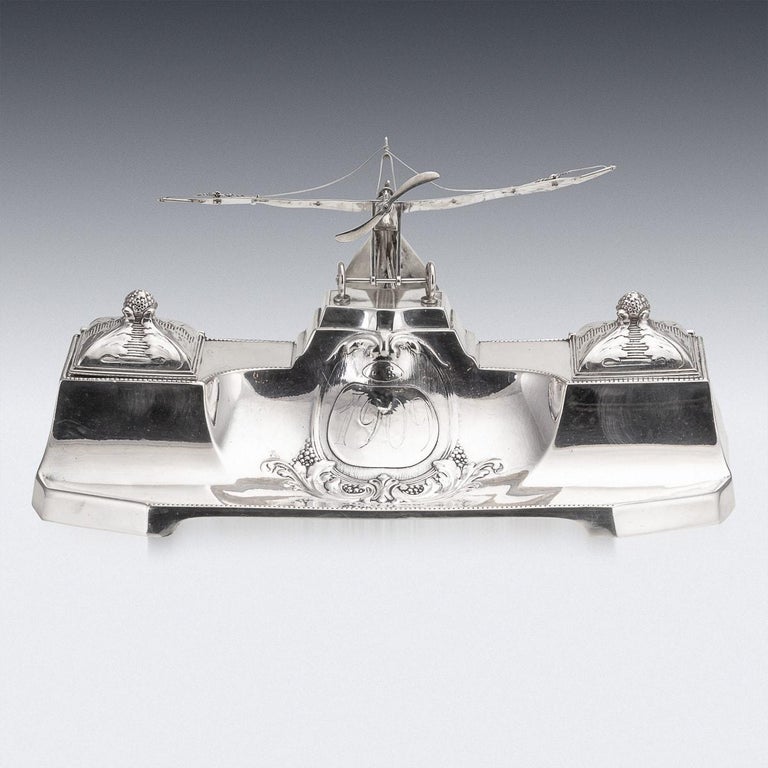 20th Century German Wmf Silver Double Inkwell With Aeroplane Theme, c ...