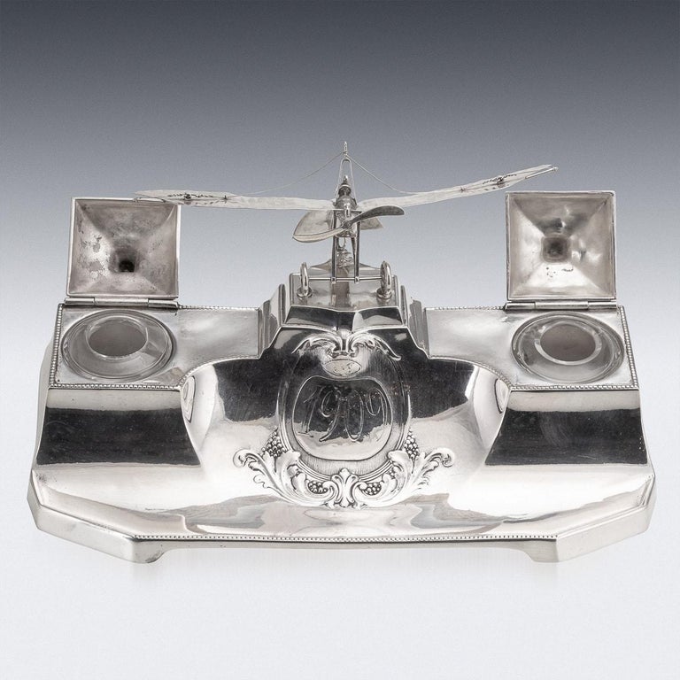 20th Century German Wmf Silver Double Inkwell With Aeroplane Theme, c ...