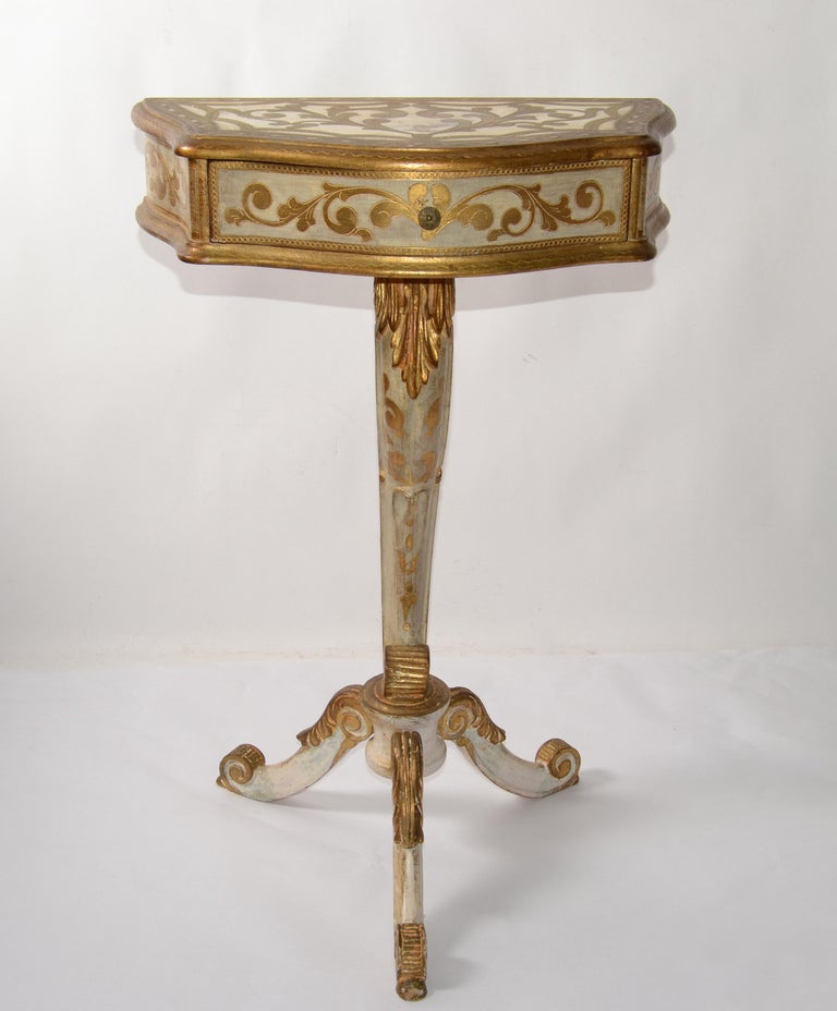 20th Century Giltwood Florentine Side Table Hand Carved Tripod Scrolled ...