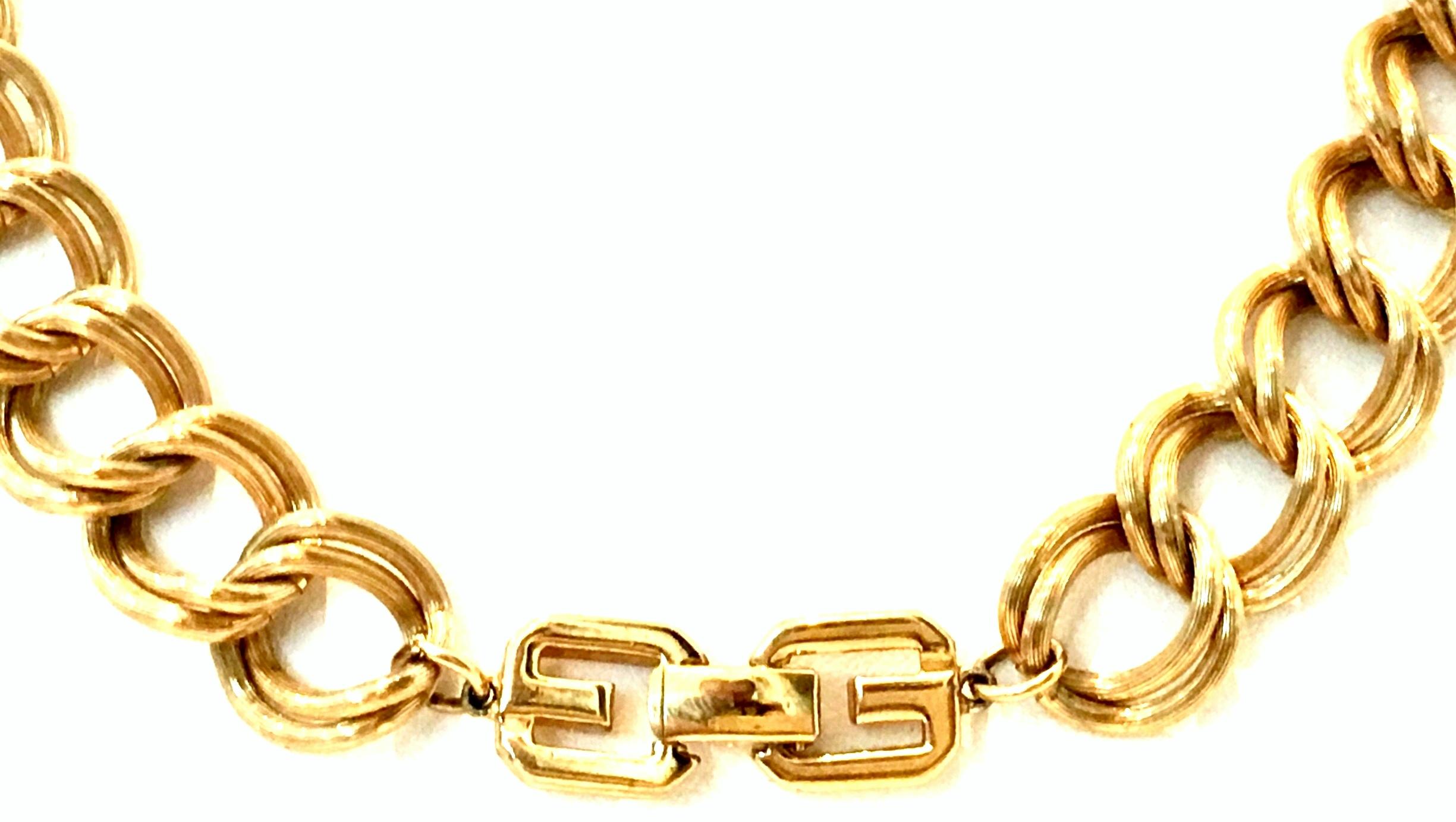 20th Century Givenchy Gold "GG" Logo Double Chain Link Choker Necklace ...