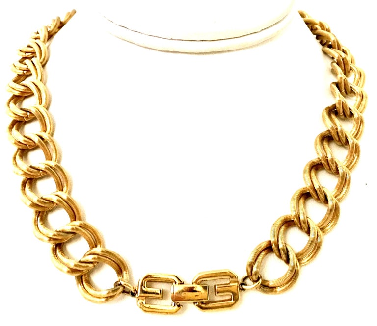 20th Century Givenchy Gold "GG" Logo Double Chain Link Choker Necklace ...