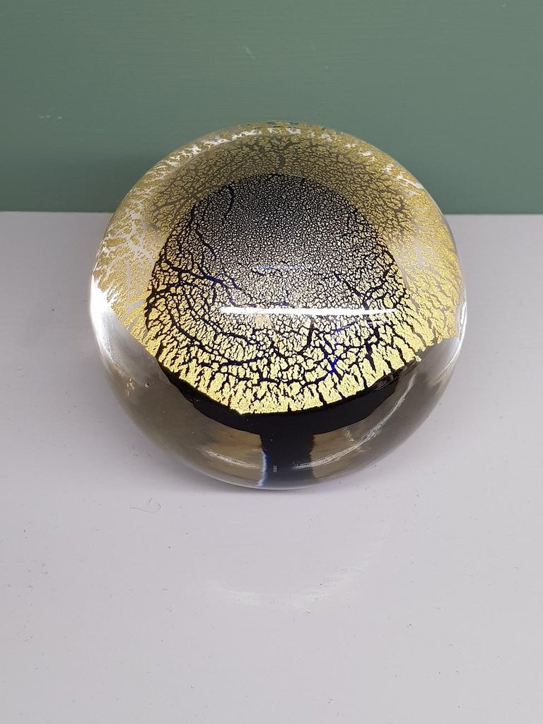 20th Century Glass Paperweight with Blue Bell and Gold Leaf at 1stDibs