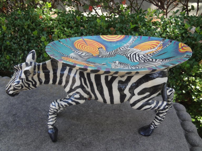 Vintage Glazed Ceramic Zebra Bowl For Sale at 1stDibs