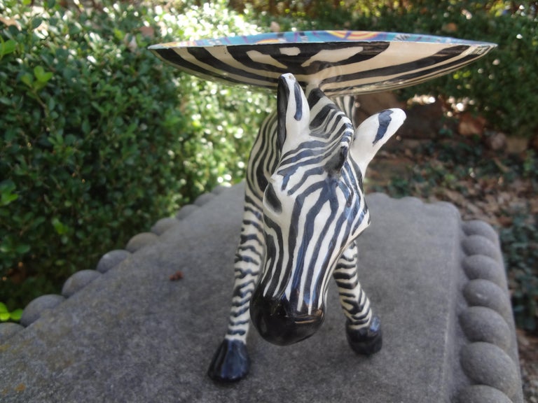 Vintage Glazed Ceramic Zebra Bowl at 1stDibs