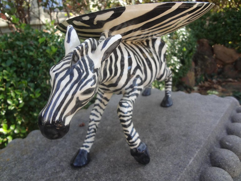 Vintage Glazed Ceramic Zebra Bowl at 1stDibs
