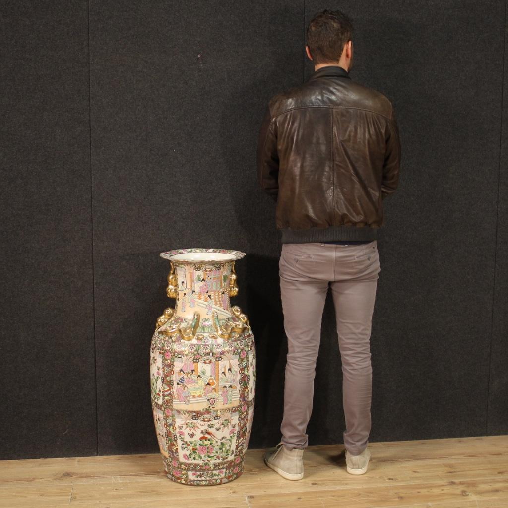 20th Century Glazed, Chiseled, Gilded, Hand-Painted Ceramic Chinese ...