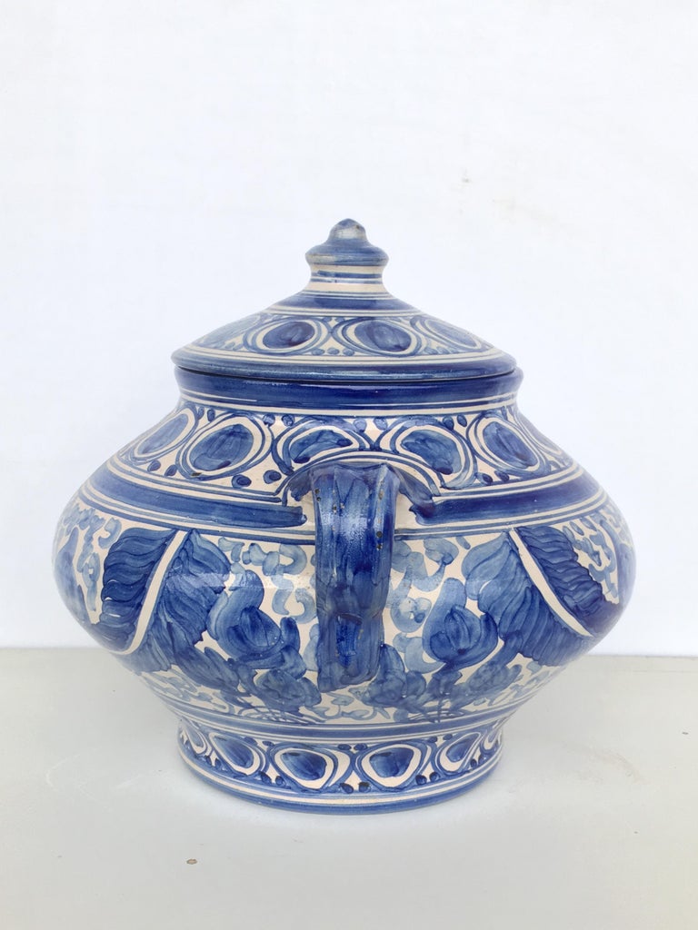 20th Century Glazed Earthenware Spanish Blue and White Painted Urn ...